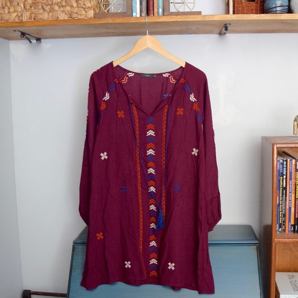 THML | Dresses | Thml Embroidered Burgundy Dress | Poshmark